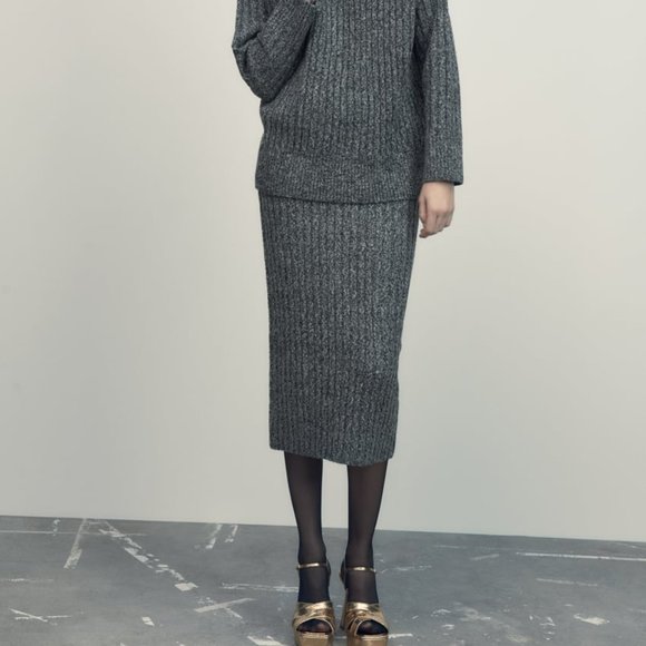Zara | Skirts | Nwt Gray Ribbed Knit Midi Pencil Skirt | Poshmark
